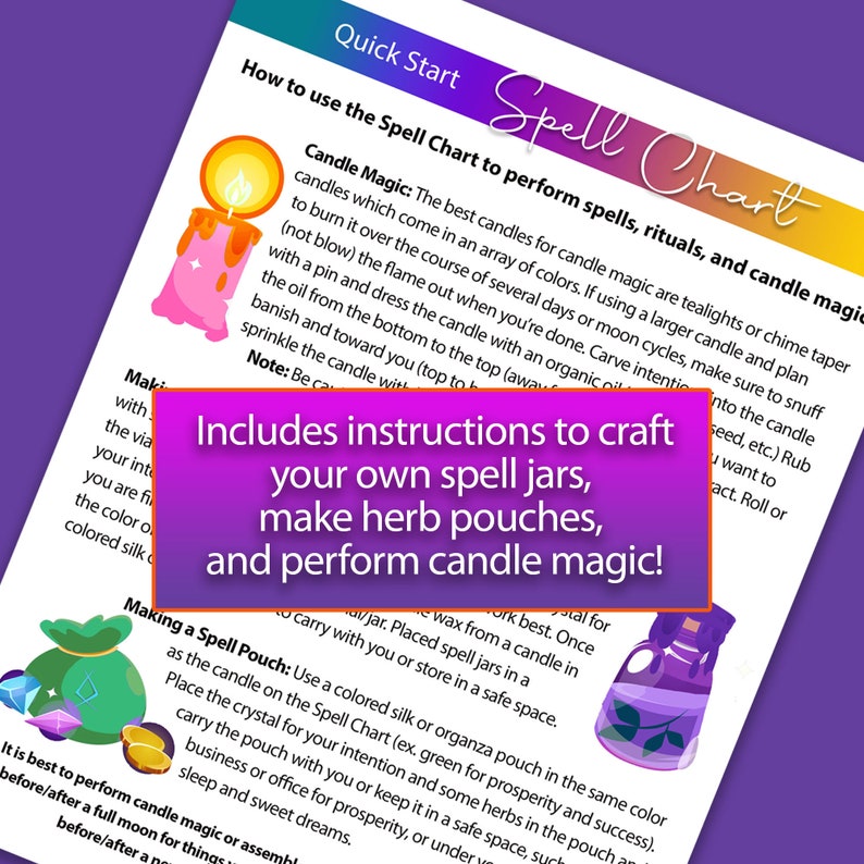 Printable Magical Spell Chart Crystal, Herb, & Candle Magic Reference ...