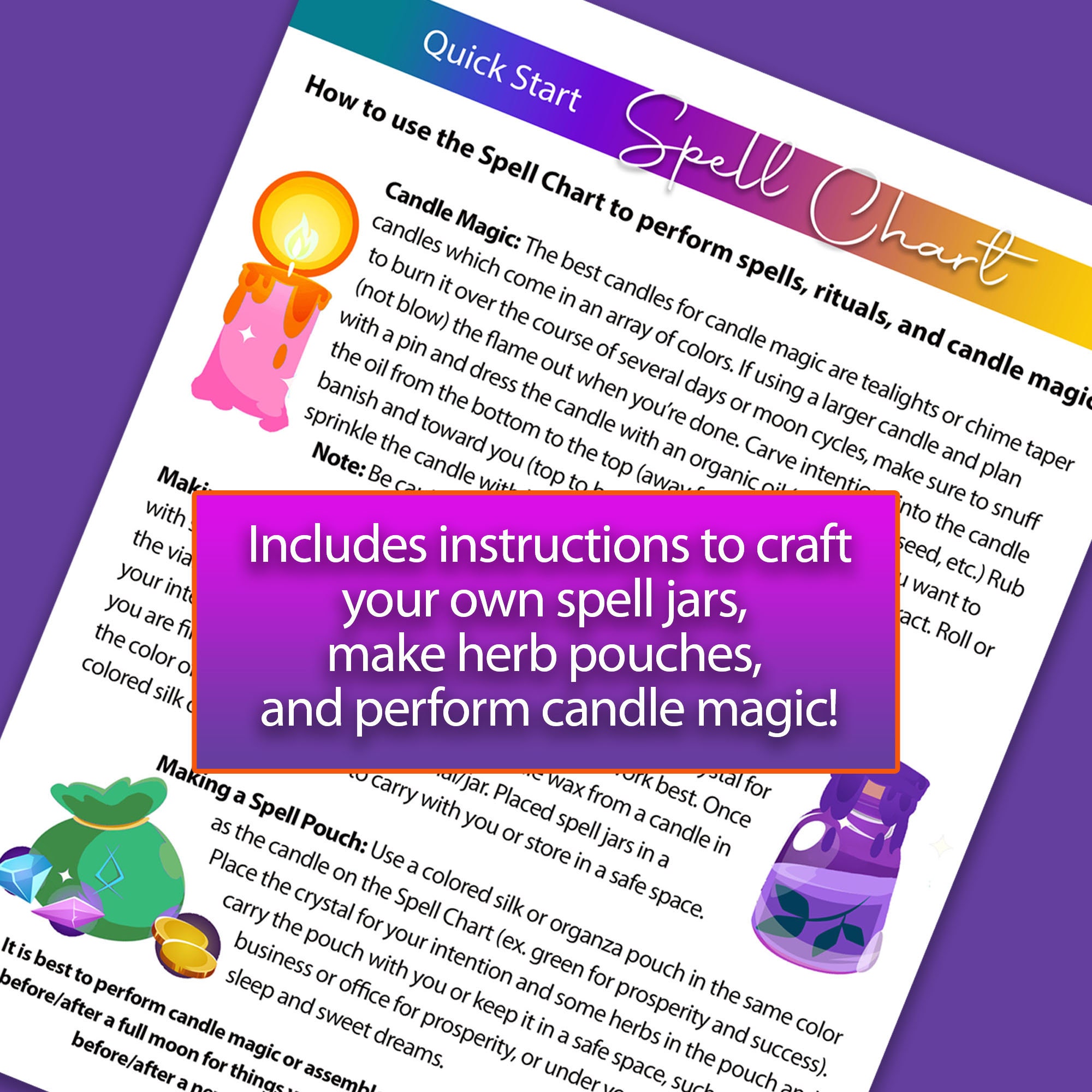 Printable Magical Spell Chart Crystal, Herb, & Candle Magic Reference ...