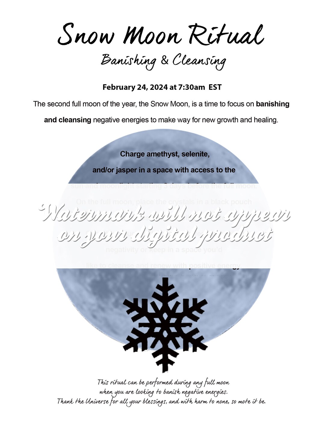 2024 Full Moon snow Moon Ritual Instructions for Banishing & Cleansing ...