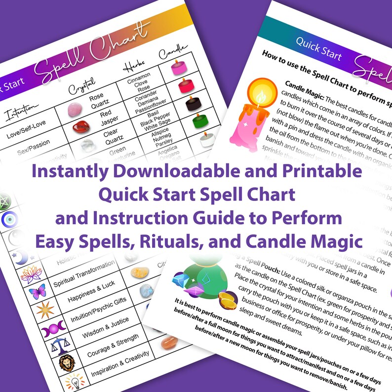 Printable Magical Spell Chart Crystal, Herb, & Candle Magic Reference ...