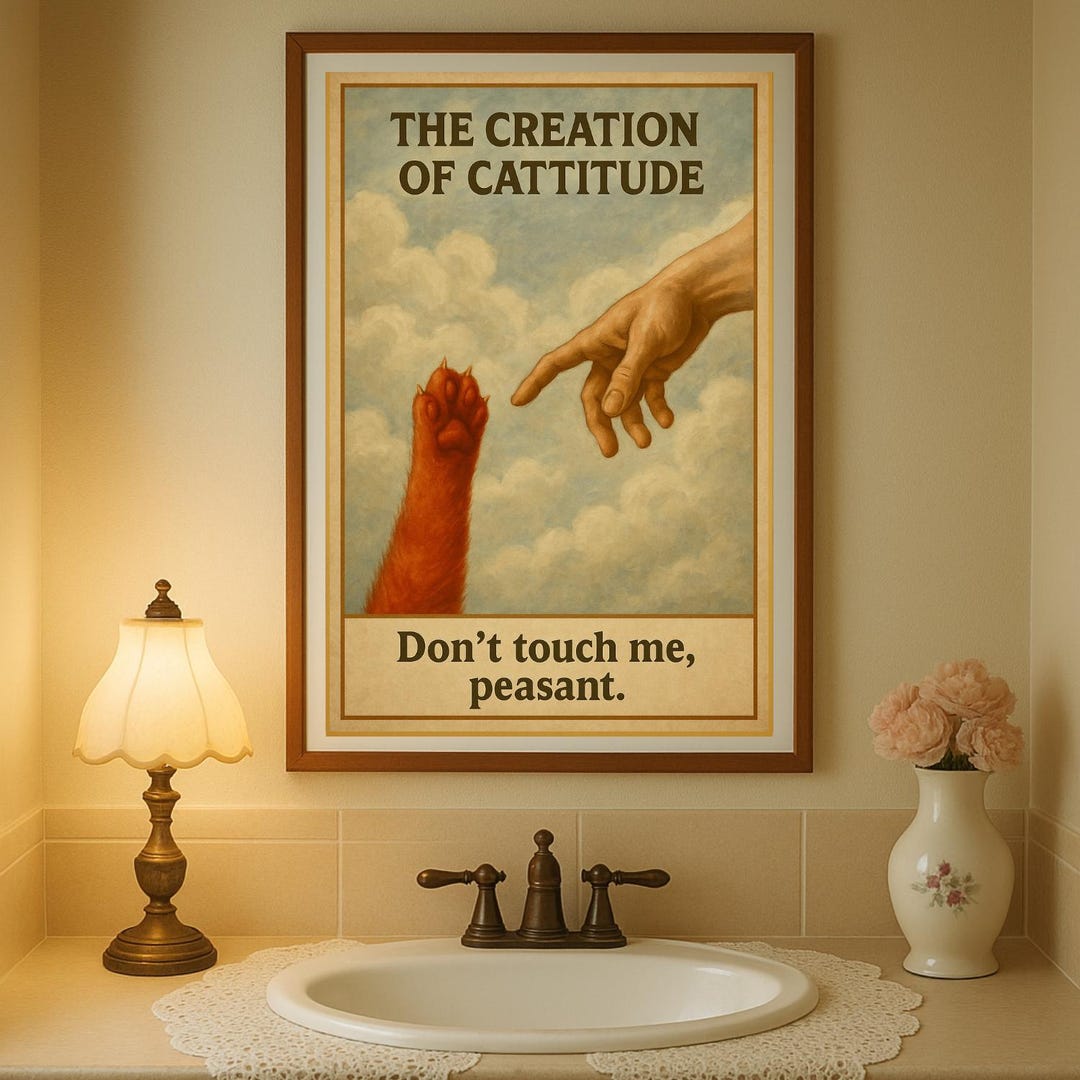 Toilet Cat Poster | Creation of Cattitude – Funny Sistine Chapel Parody ...