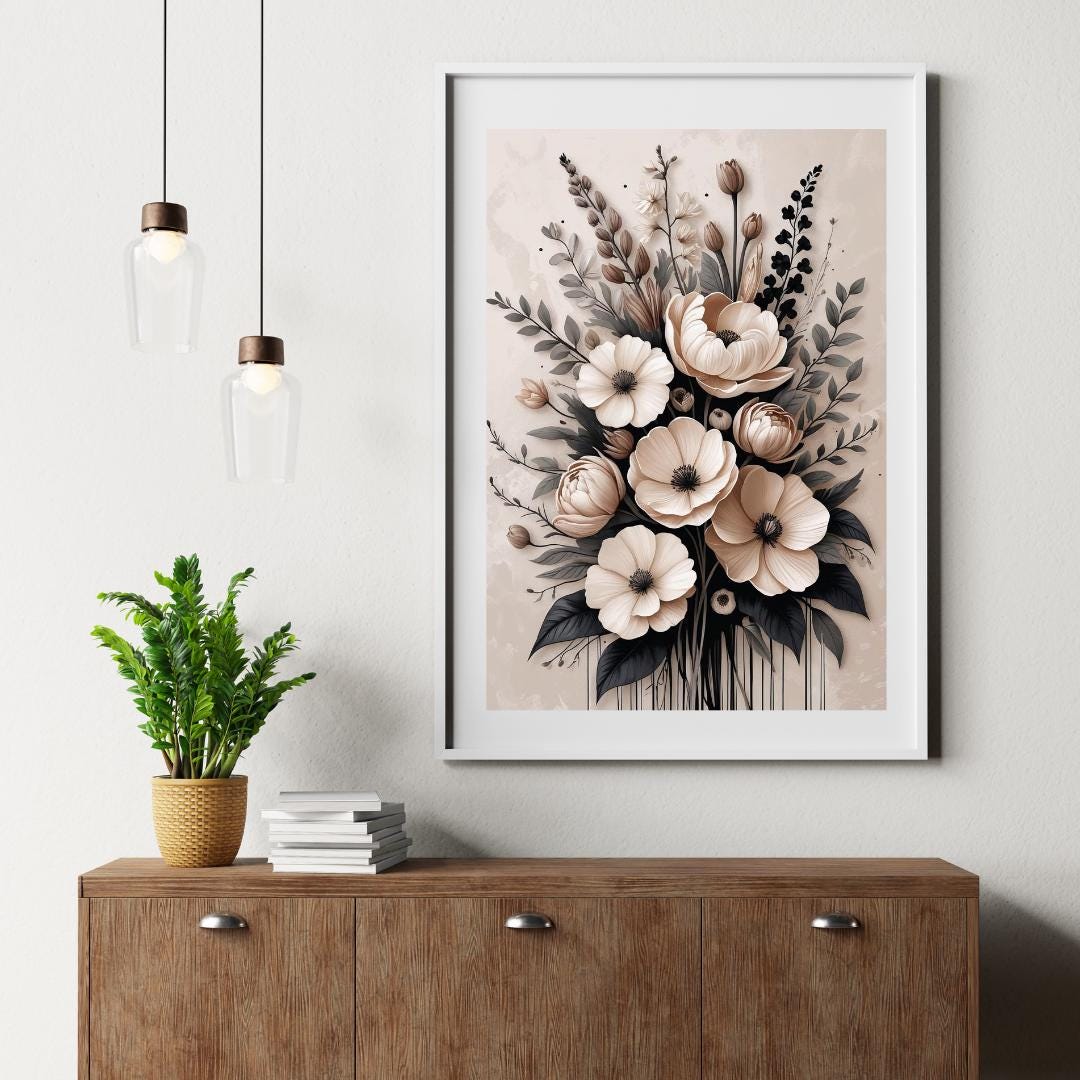Elegant Floral Wall Art Print, Home Decor, Minimalist Modern Artwork ...