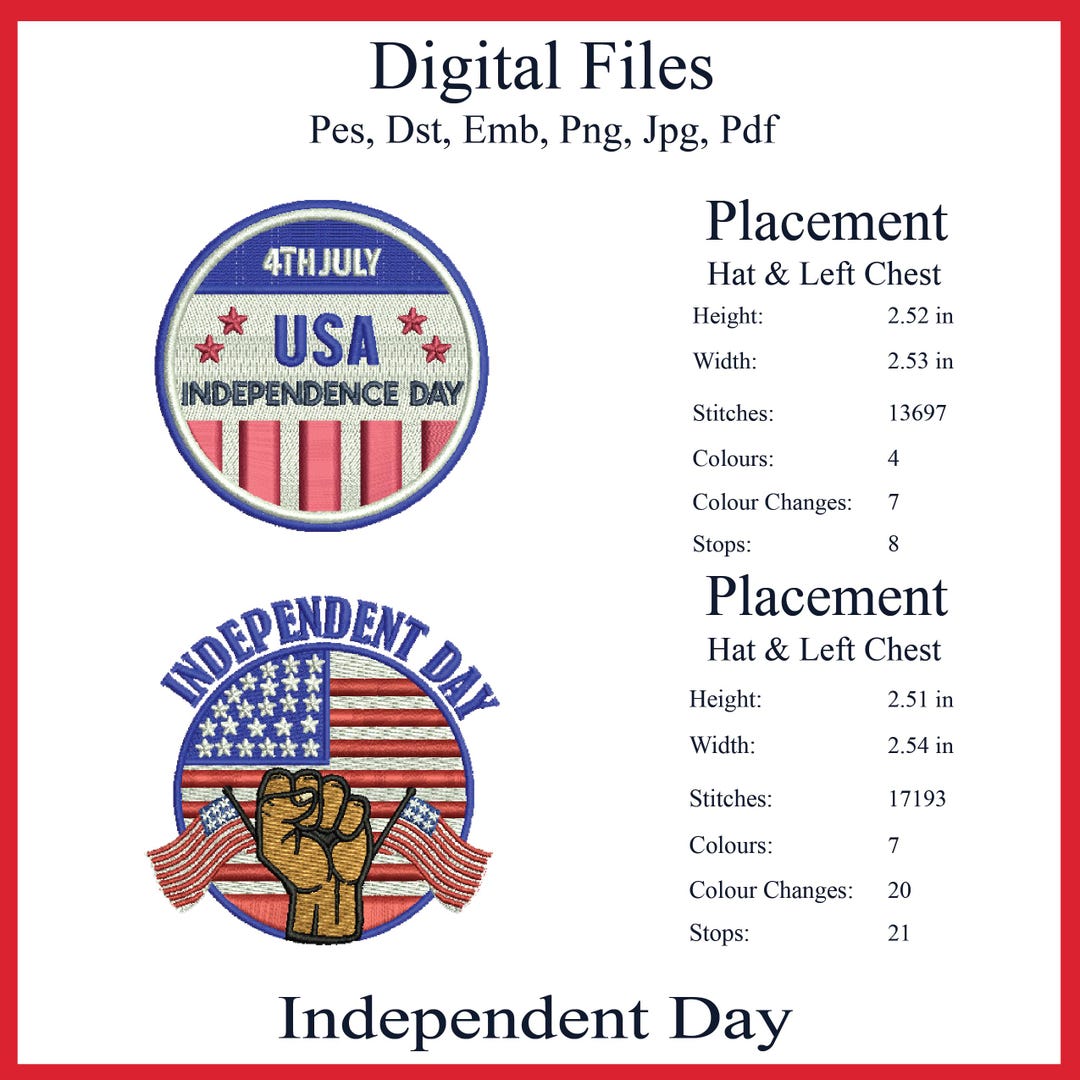 Happy Independent Day Usa Embroidery Machine Tajima Wilcom Custom ...