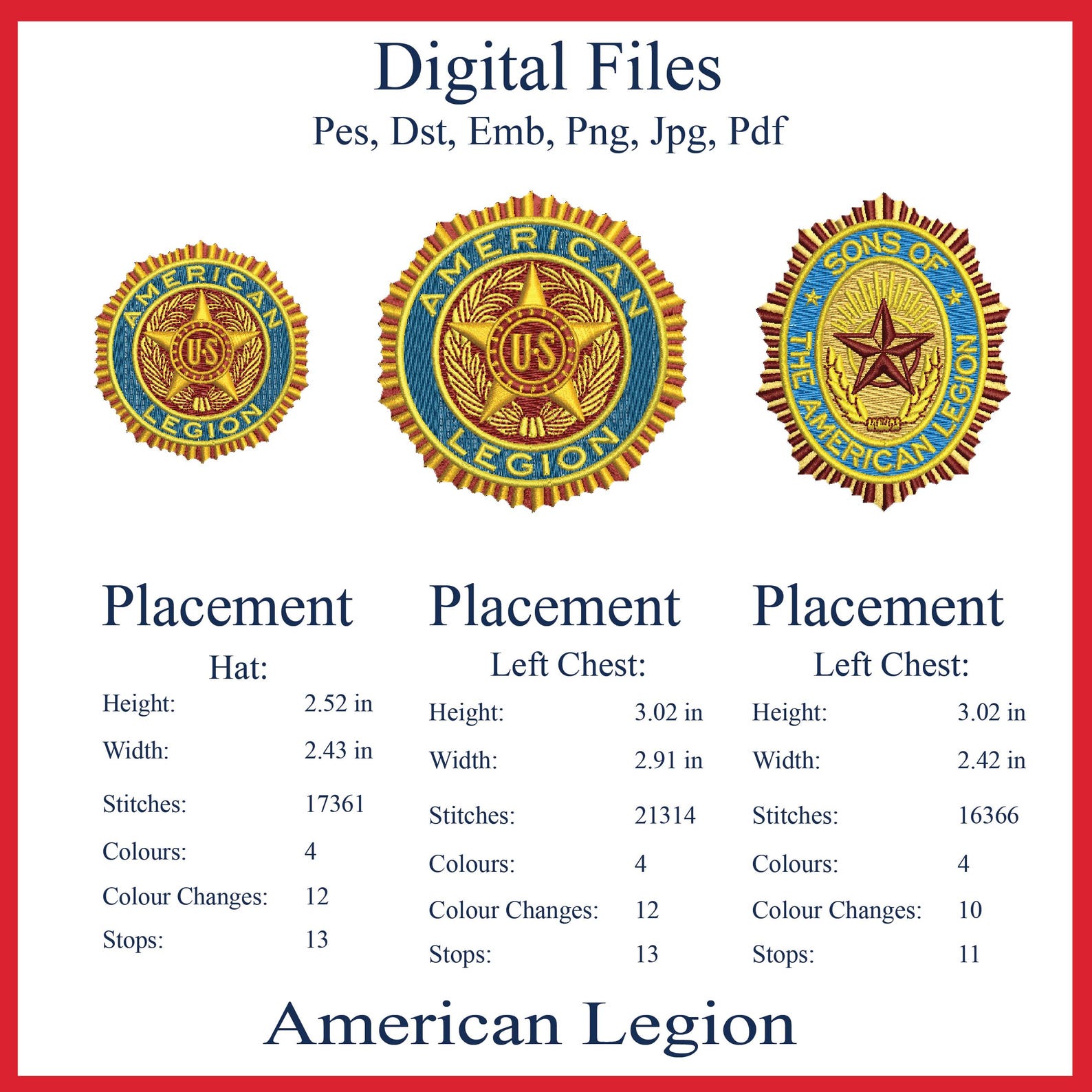 American Legion Embroidered Logo Patch Custom Embroidery Wilcom Tajima ...