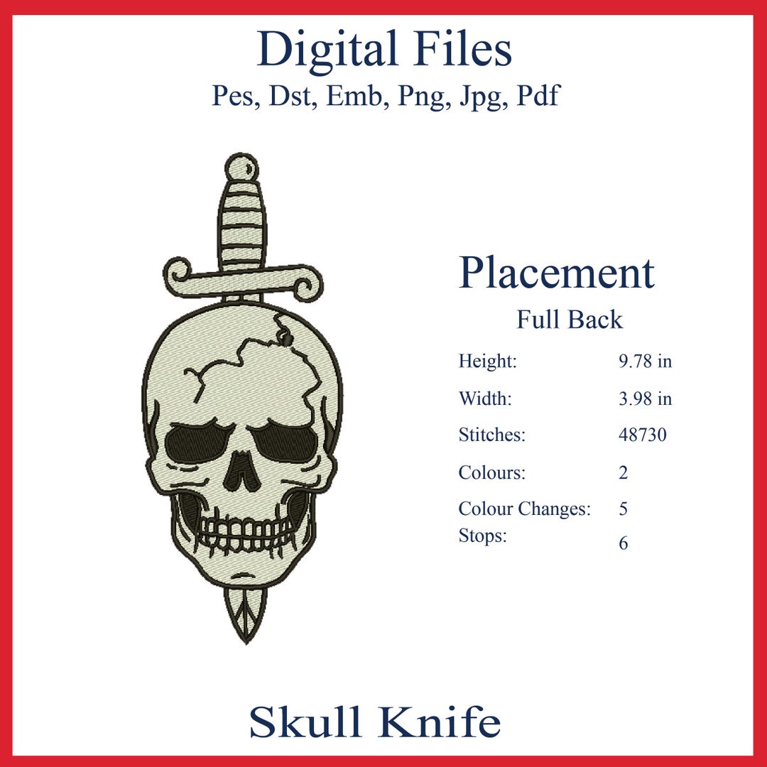 Skull With Dagger Embroidery Design | Sword Through Skull Machine ...