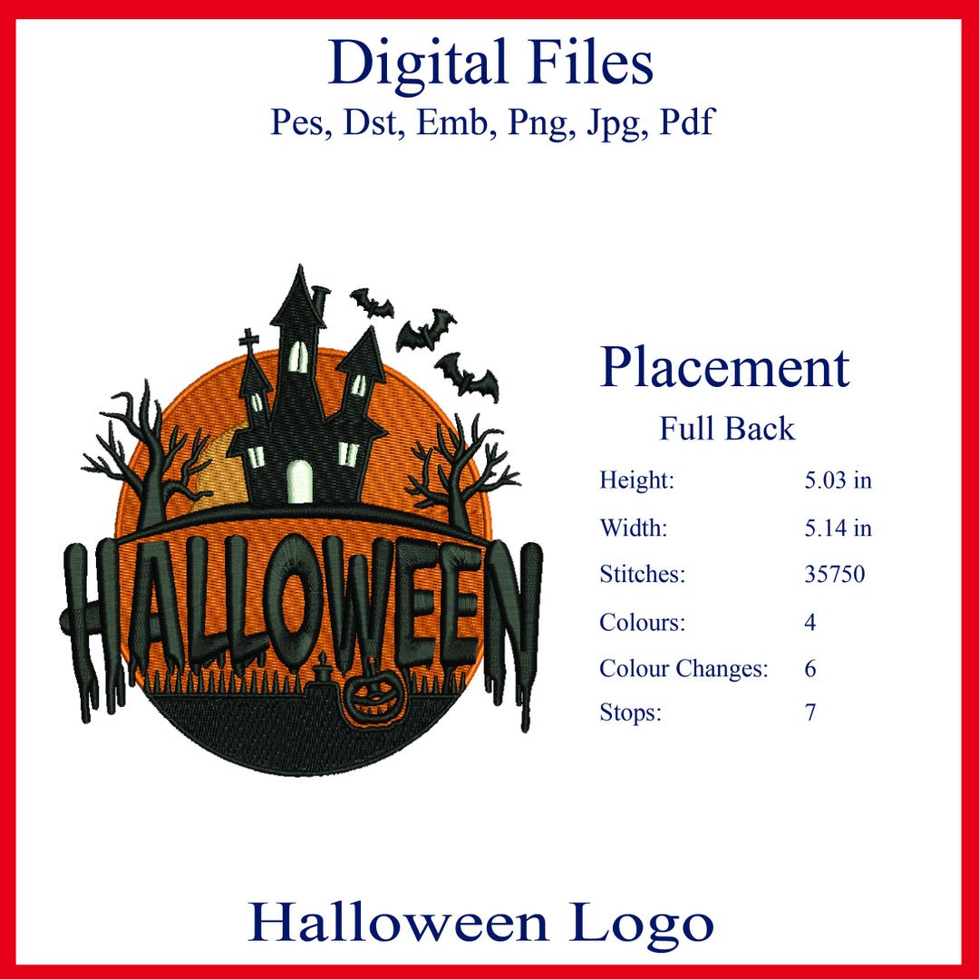 Halloween Haunted House Embroidery Design - Spooky Machine Embroidery ...