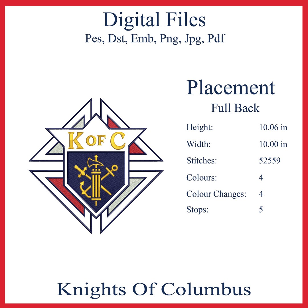 Knights of Columbus Embroidery Logo Files Tajima Wilcom Custom ...
