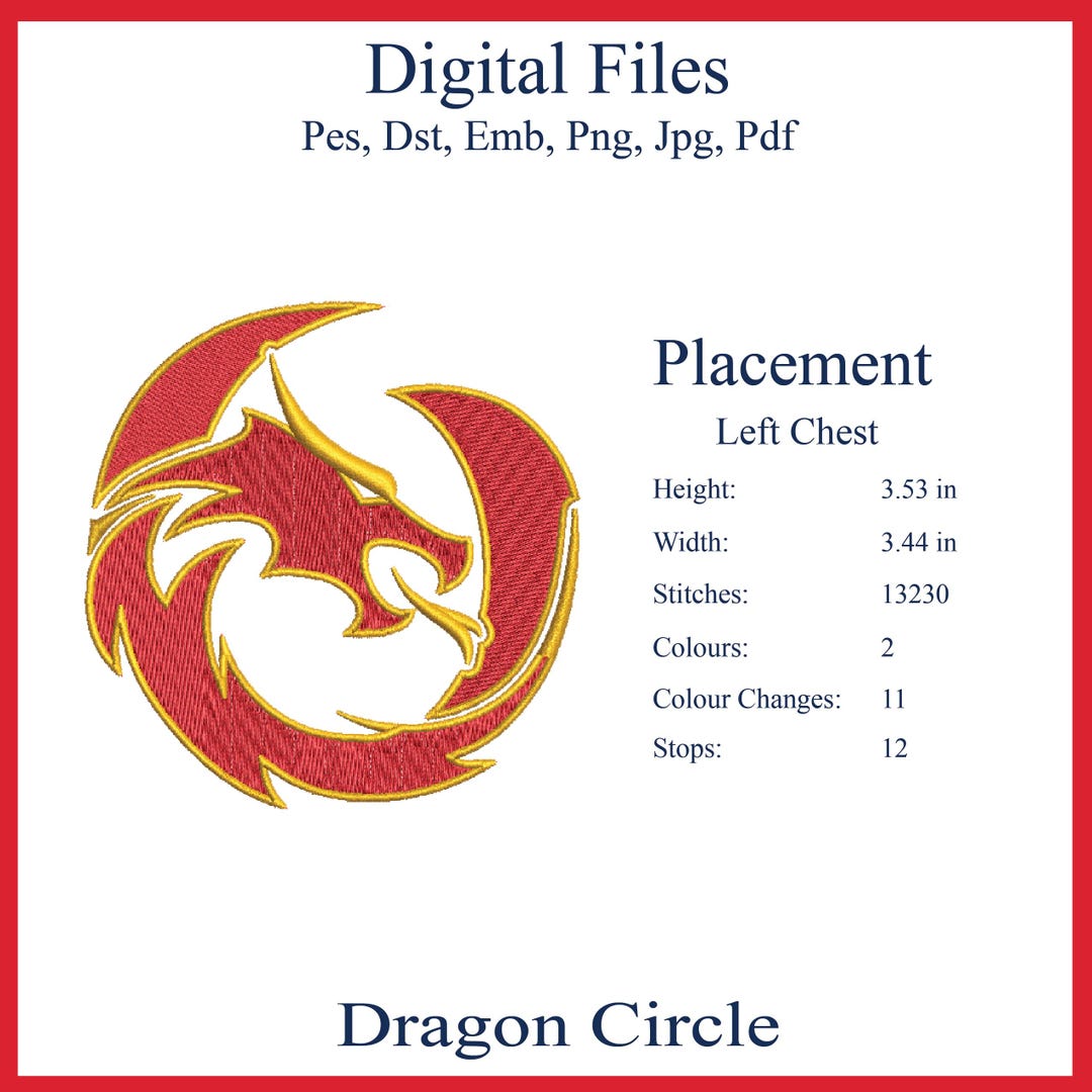 Dragon Circle Embroidery Design: Asian Patch (PES DST EMB Digital ...