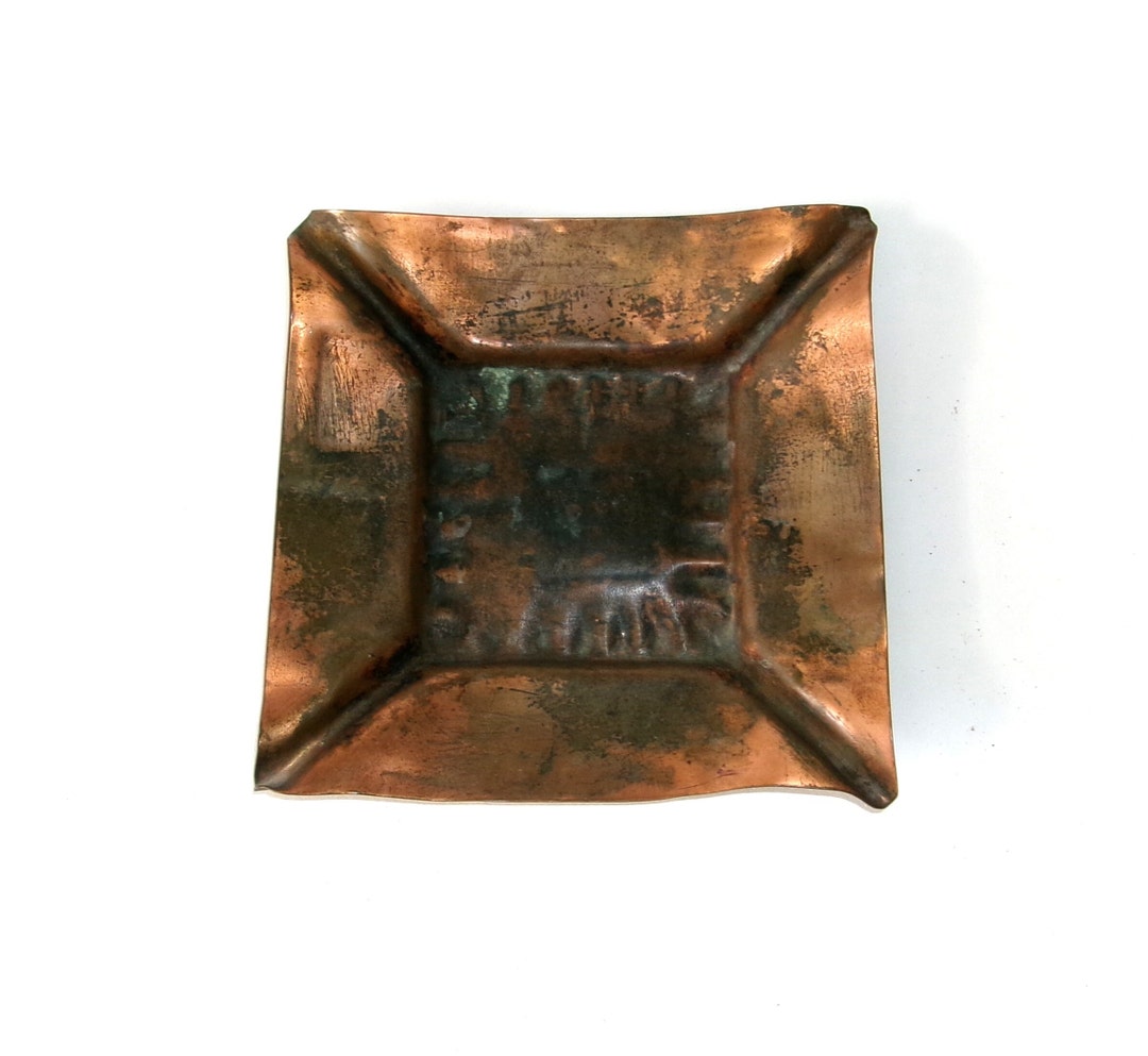 Vintage Gregorian Formed Copper Tray/ashtray-well Loved-marked 2 ...