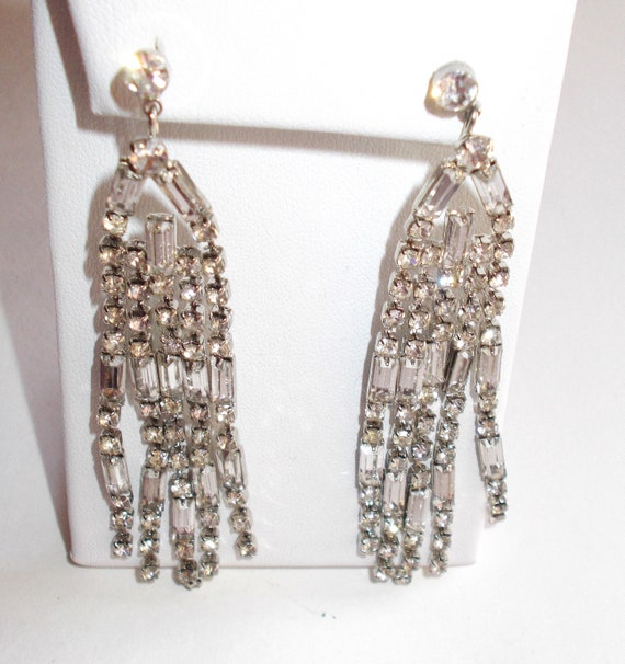 Vintage Long Dangle Rhinestone Pierced Earrings-Lots … - Gem