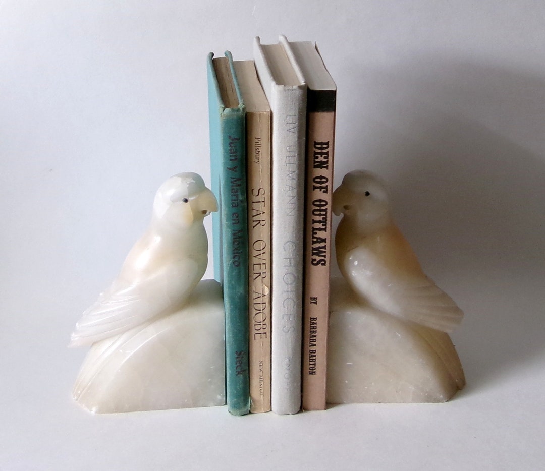 Vintage 1940's Alabaster Parrot/parrakeet Bookends-bird Statue-italian ...