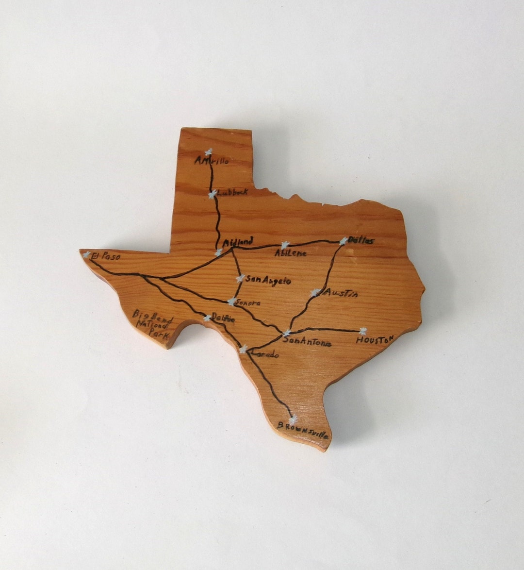 Vintage Hade Made Wooden Texas Map W Highways & Cities-texas Folk Art ...