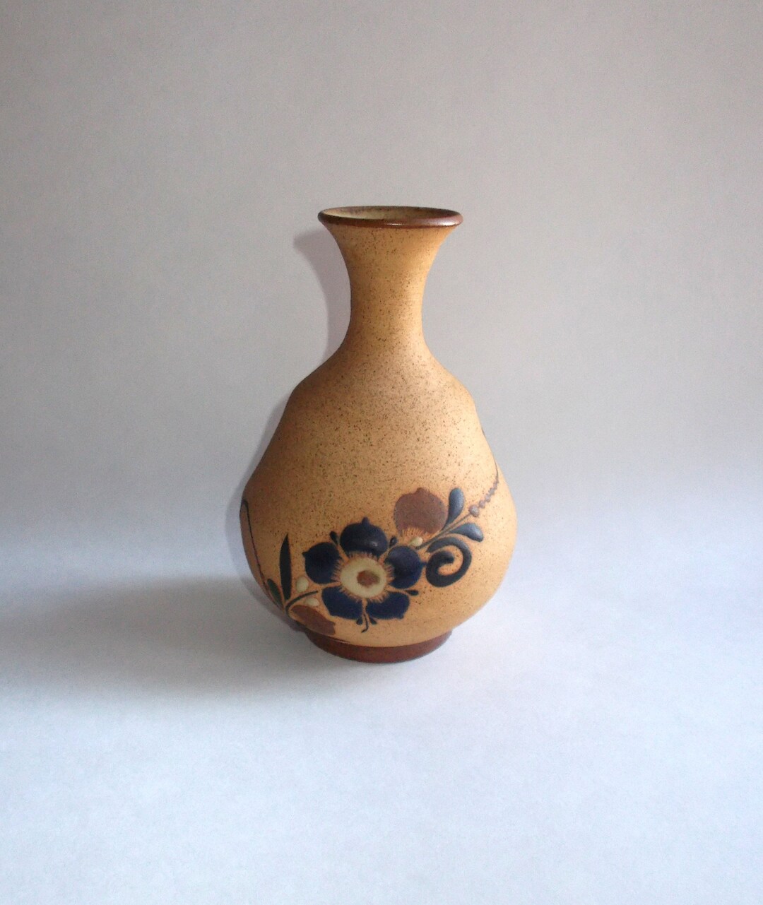 Vintage Mexican Tonala Sandstone Pottery Bud Vase-glazed Bird & Flowers ...