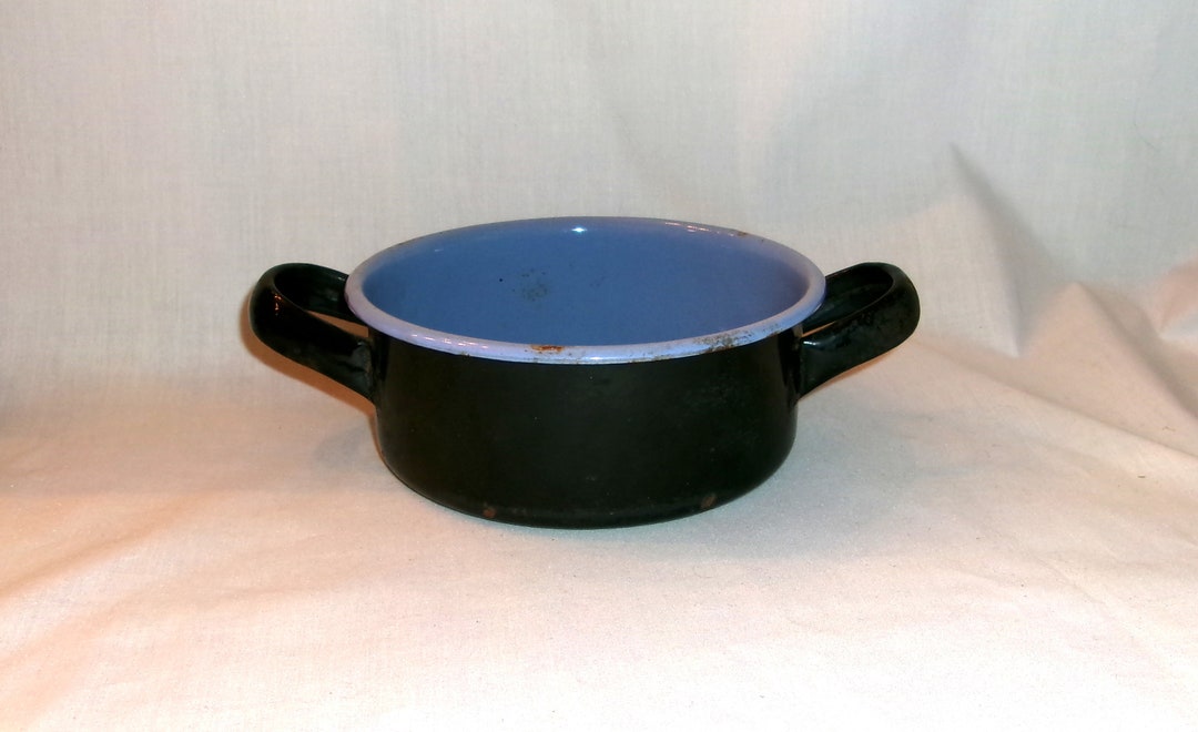 Vintage Shabby Black & Blue Enamelware Shallow Pan W Handles-marked - Etsy