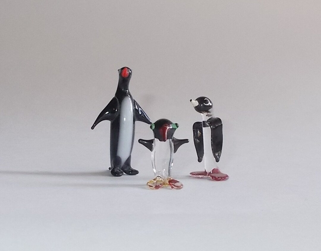 3 Vintage MINIATURE Blown Glass Penguins-studio Art Figures-wee-teeny ...