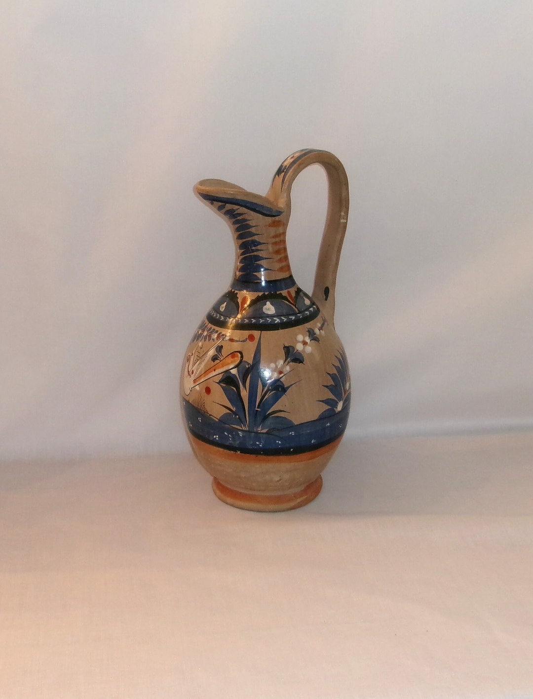 Vintage 60s/70s Mexican Hand Crafted Burnished Tonala Pitcher W Dove-14 ...