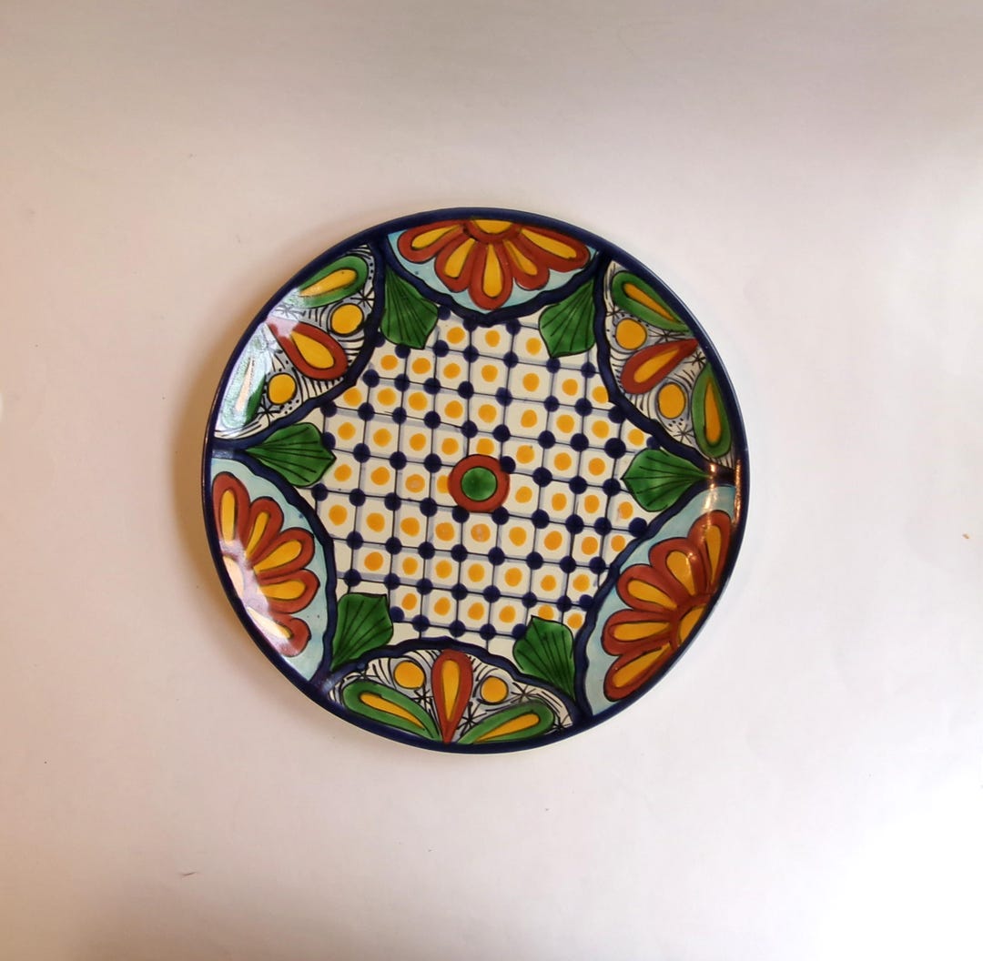 Traditional Mexican Talavera Round Pottery Plate-12 Diameter-marked on ...