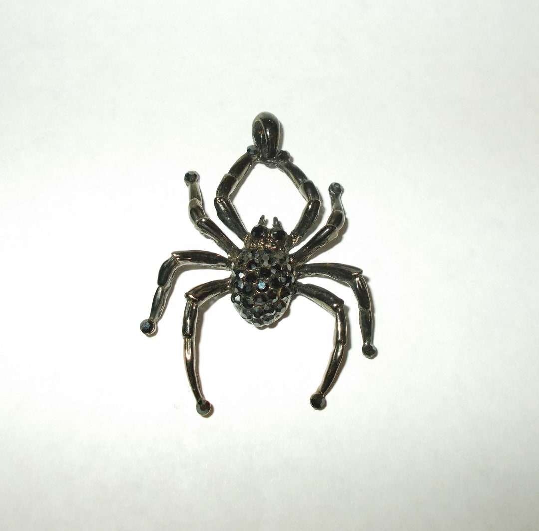 Large Metal & Black Rhinestone Spider Pendant-2" Long-halloween Cool ...