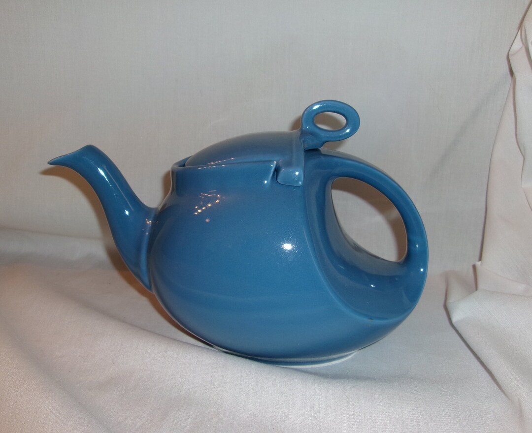 Vintage 1940s Hall China Teapot Streamline Oval Blue With NO Trim-6 Cup ...