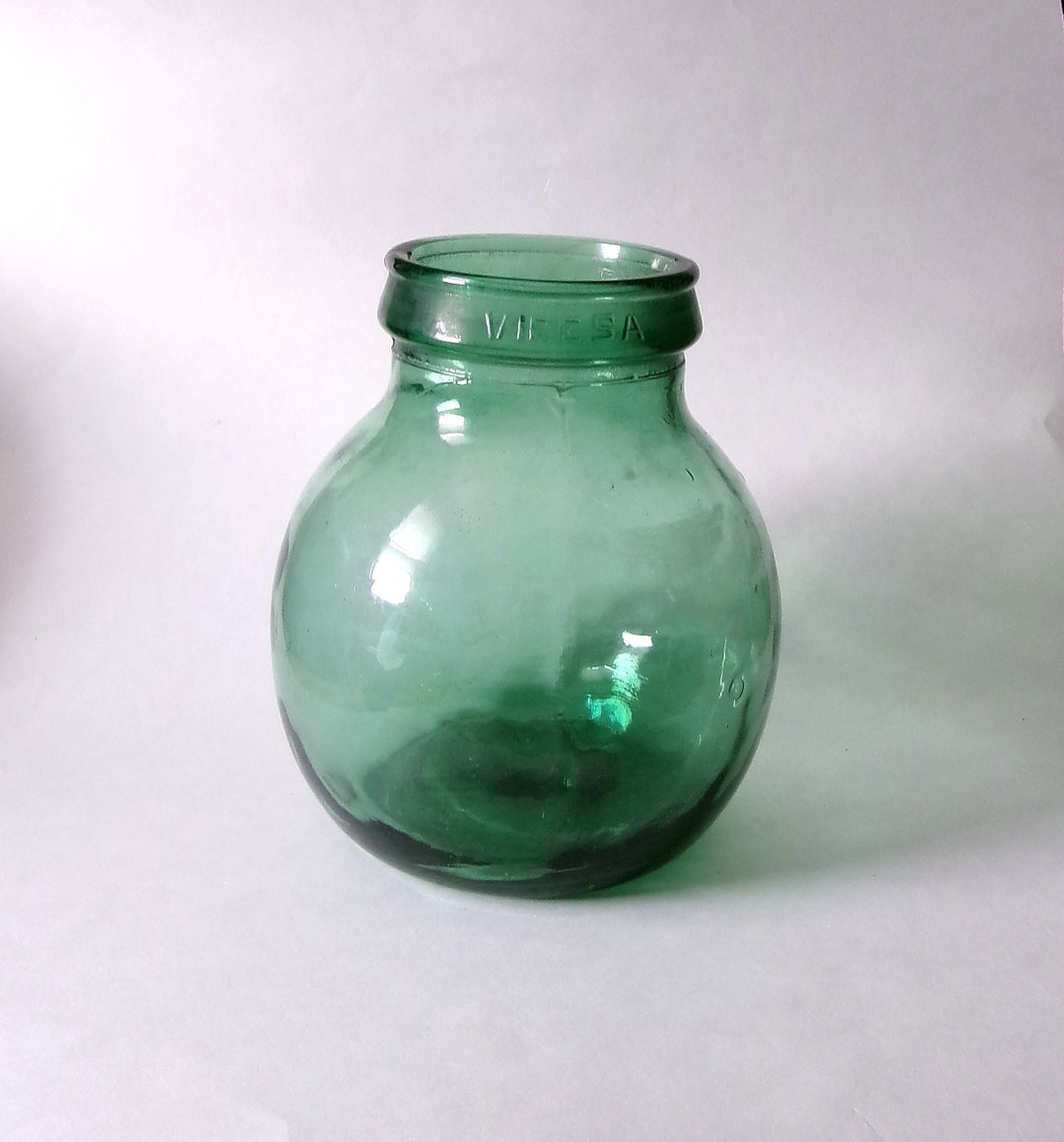 Vintage Large VIRESA Green Molded Glass Wide Mouth Jar/bottle-terrarium ...