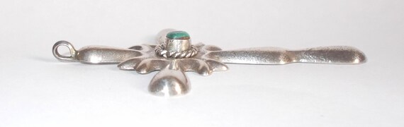 Vintage Sand Cast Silver Cross Pendant w Green Turquo… - Gem
