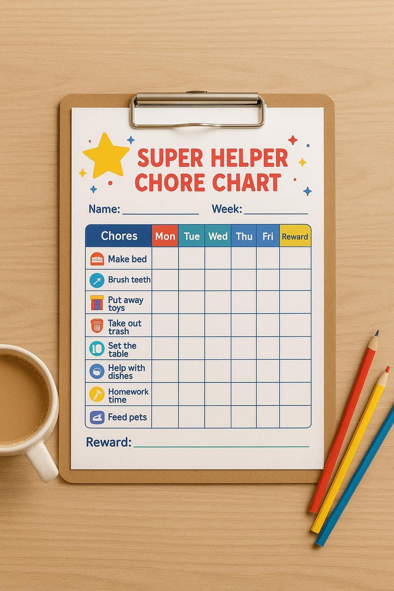 Super Helper Kids Chore Chart Printable – Fun & Colorful Weekly Reward Tracker - Etsy Australia