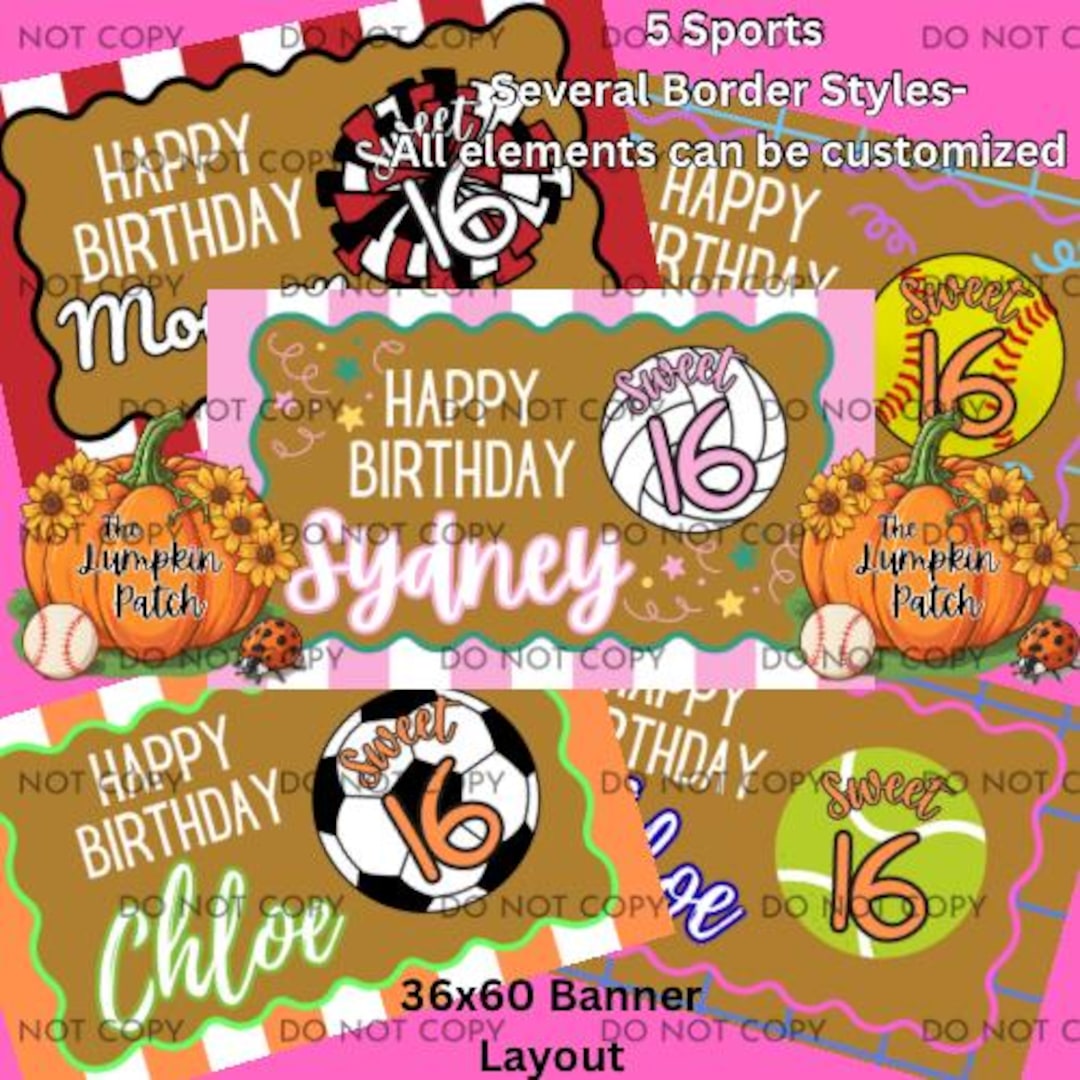 Sweet Sixteen Girly Sports Banner Templates- Soccer, Volleyball ...