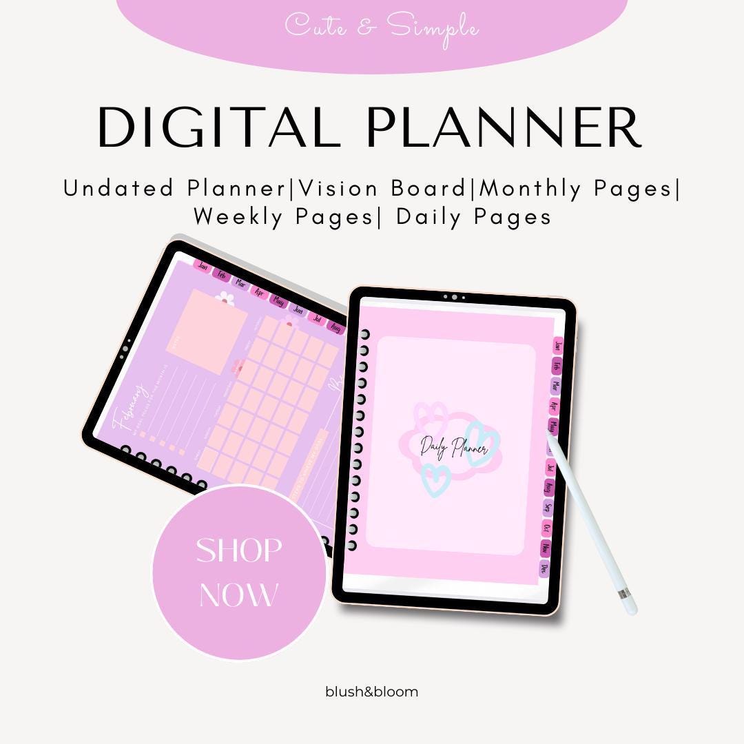 Digital Planner, Weekly, Monthly, Daily Planner, Girly Digital Planner ...