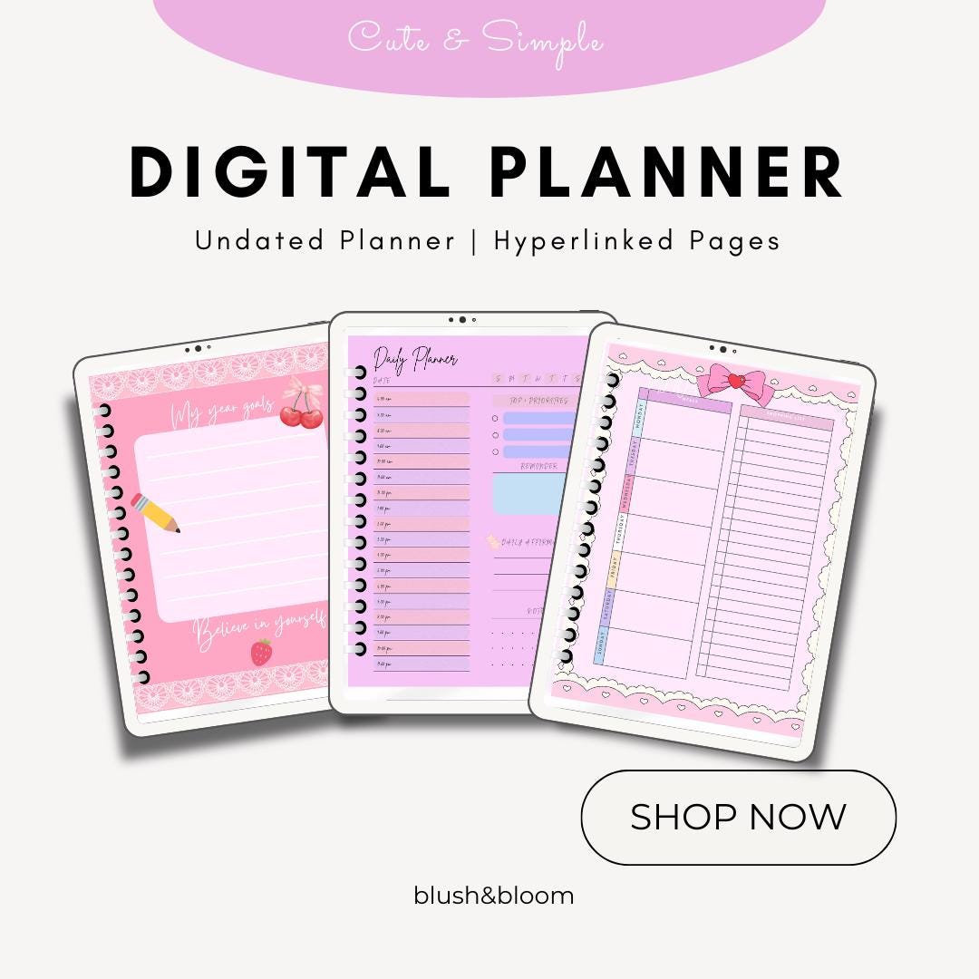 Digital Planner, Weekly, Monthly, Daily Planner, Girly Digital Planner ...