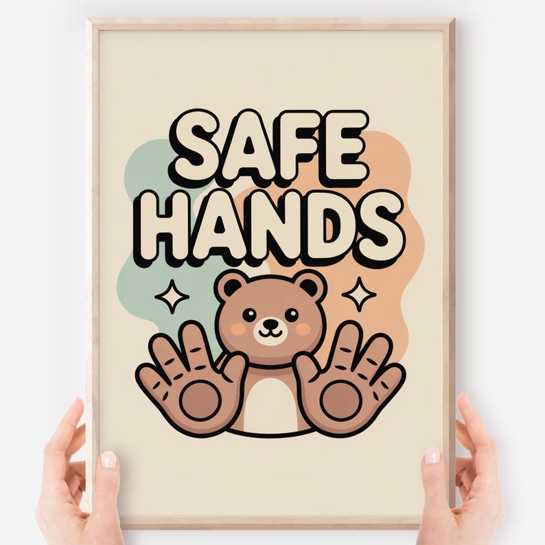 Safe Hands Classroom Poster: SEL Bear Print, Positive Behavior (digital ...