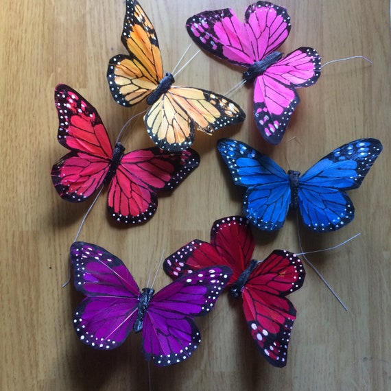 Monarch Butterfly Feather Decorations Ornaments Pink Red Blue - Etsy