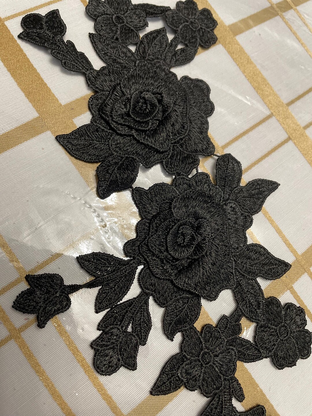 Black 3D Rose Flowers Lace Appliqué Patch Embroidered Sew-on Multi ...