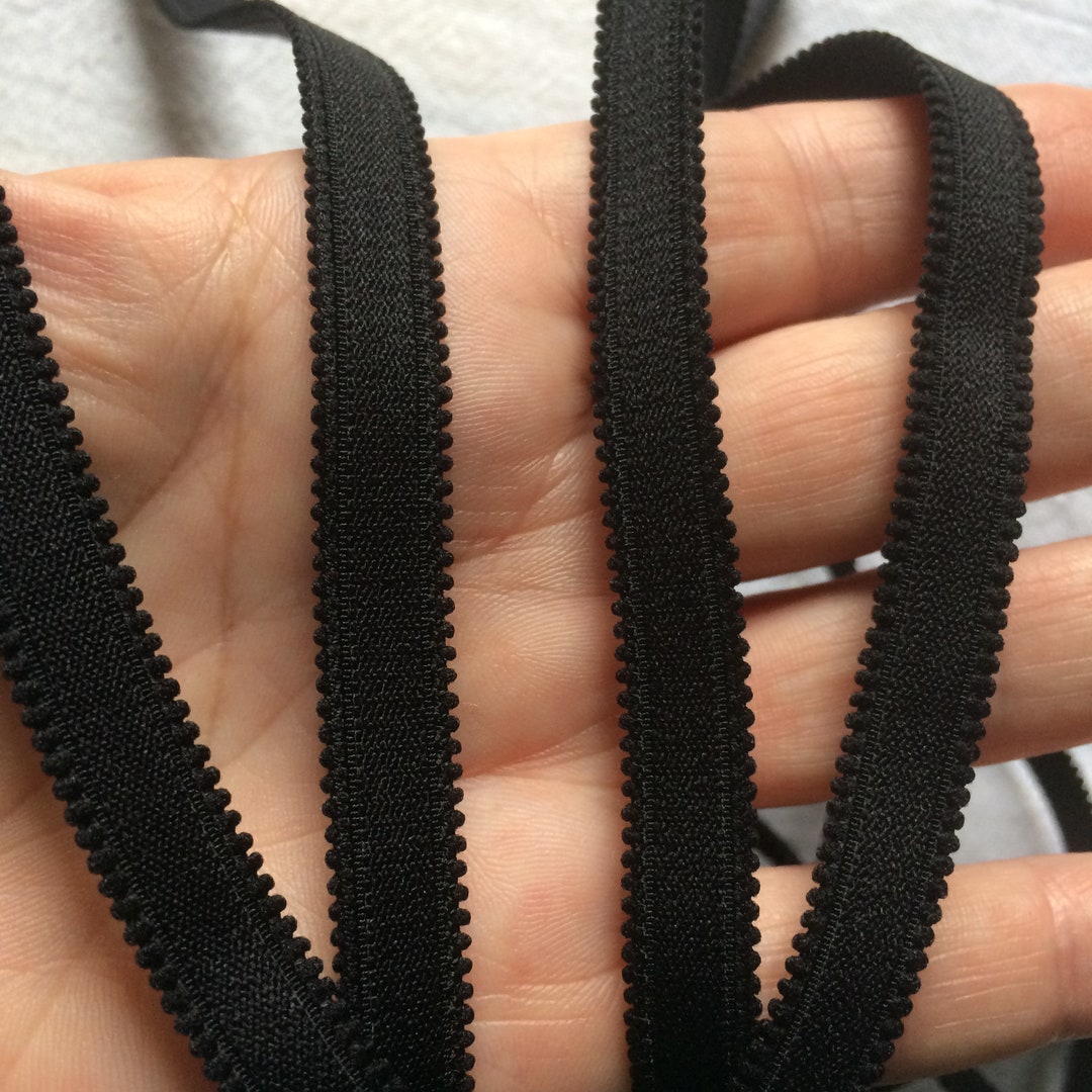 Elastic Black Double Picot Edge Strap Elastic 3/8" Wide Stretch 5" to 7 ...
