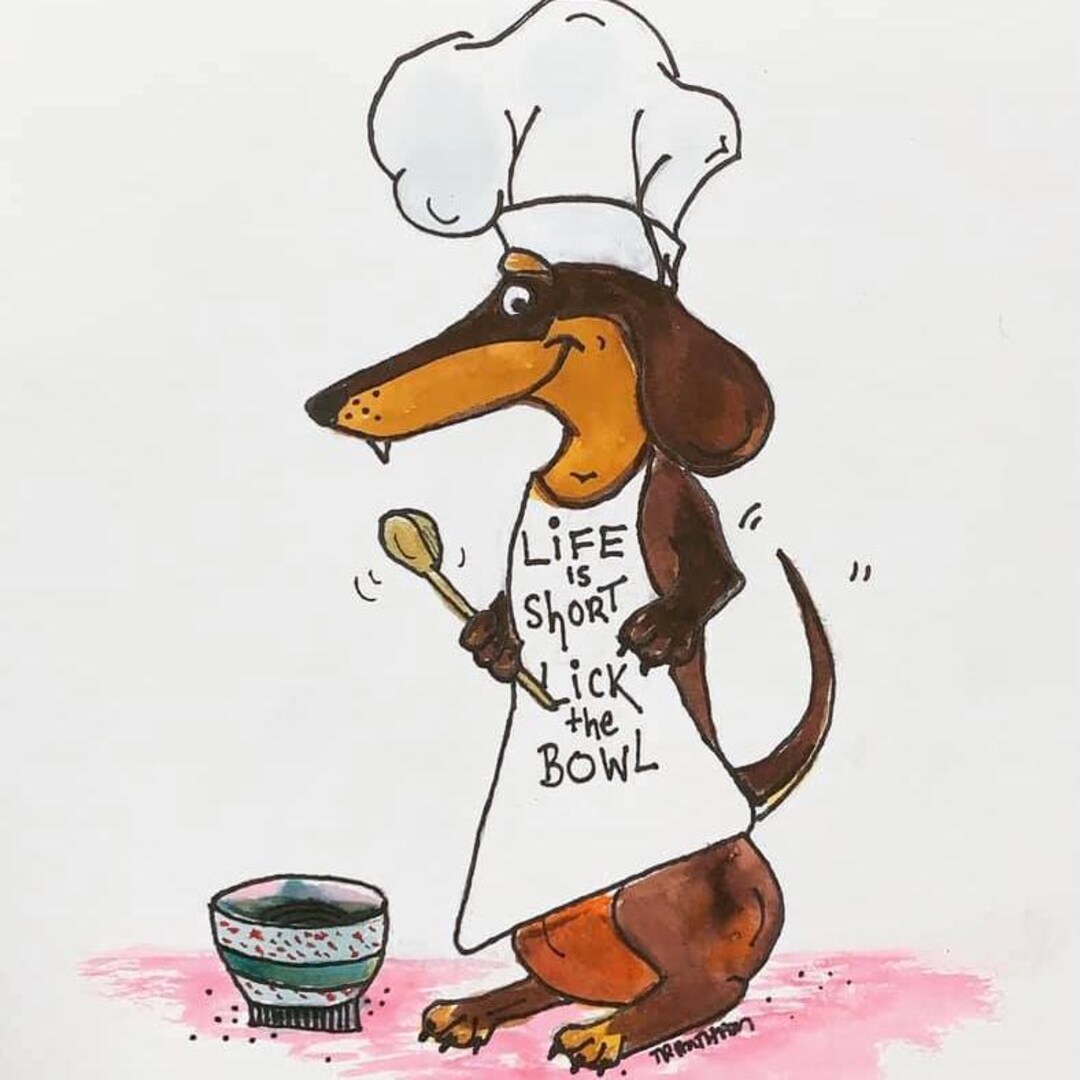Black and Tan Dachshund Art Print, Kitchen Dachshund Art, Personalized ...