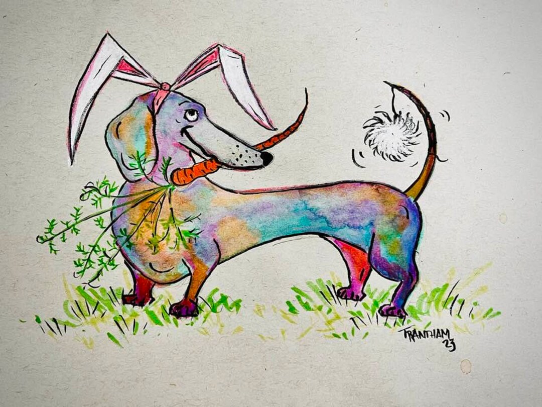 Year of the Rabbit Art ORIGINAL Dog Art Dachshund Art, Dachshund Owner ...