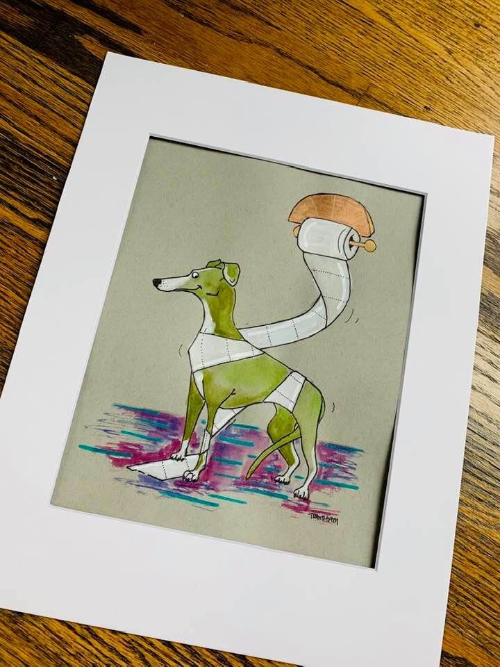 Whippet ORIGINAL, Italian Greyhound Art, Bathroom Art, Whippet Toilet ...