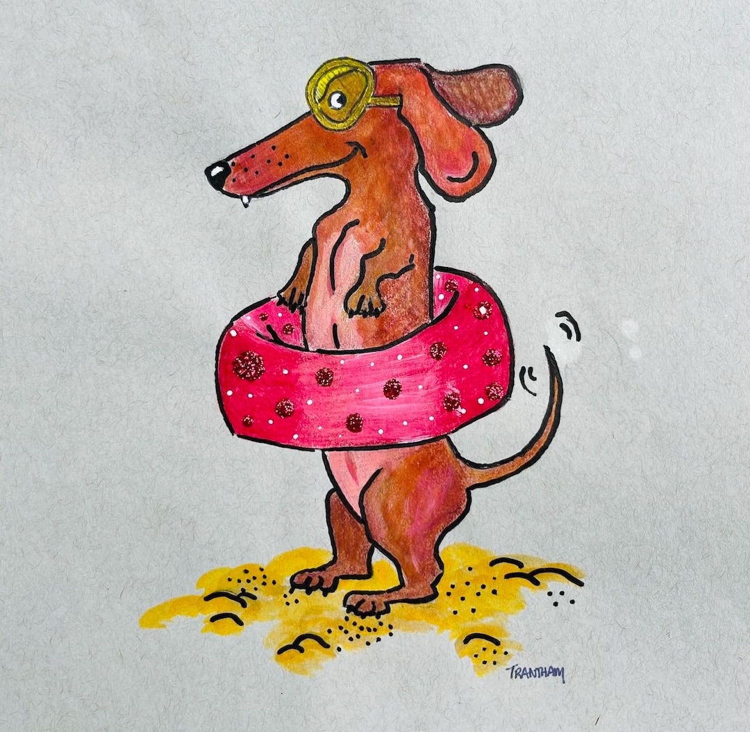 Dachshund Beach Art Dog Beach Art Dachshund Owner Gift Funny Dachshund ...