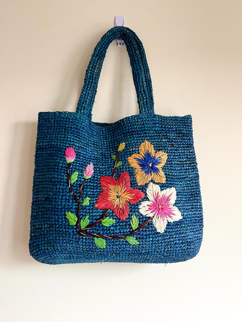 Embroidered Straw Bags Hand-crocheted Raffia Tote With Hand-stitched ...
