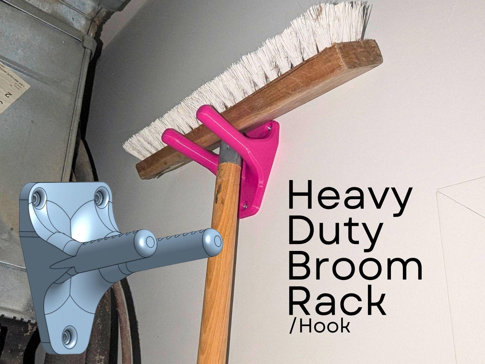Heavy Duty Wall Tool Rack – Broom, Shovel, Rake Holder | 3D Printed ...