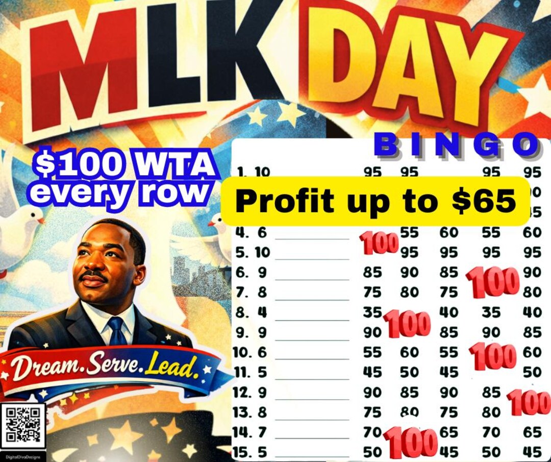 MLK Martin Luther King Day Bingo Board 100 WTA in Every Row Boards - Etsy
