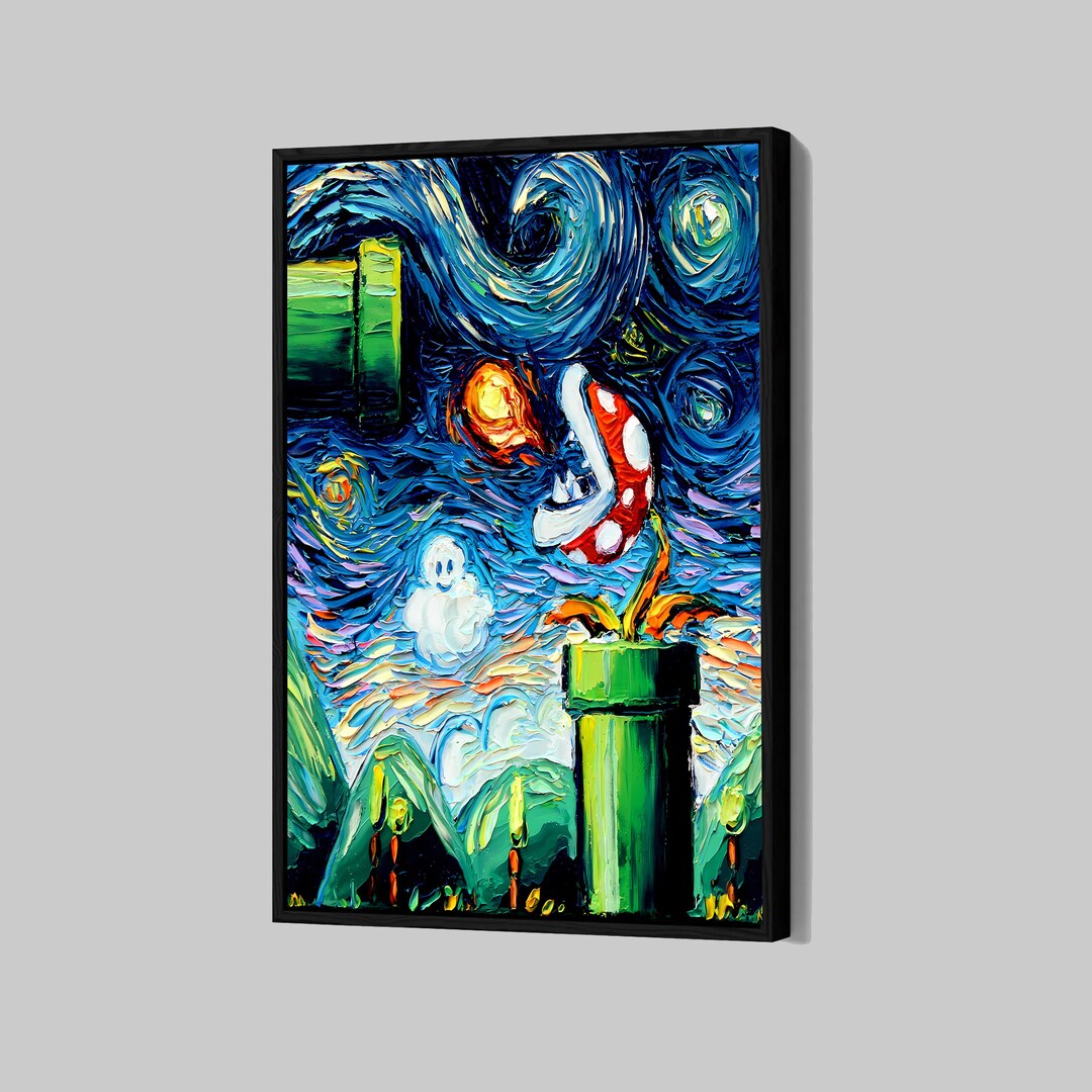Van Gogh Mario Poster Modern Starry Night Canvas Mario World Wall Art ...