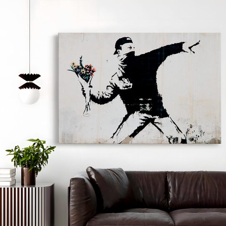 Banksy Flower Thrower Poster Street Art Canvas Print Graffiti Anarchist ...