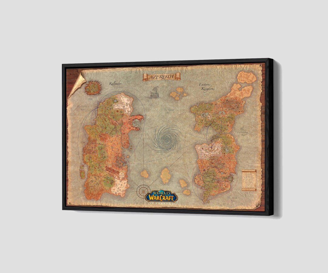 World of Warcraft Map Poster Azeroth Map Canvas Map Wall Art Gaming Map ...