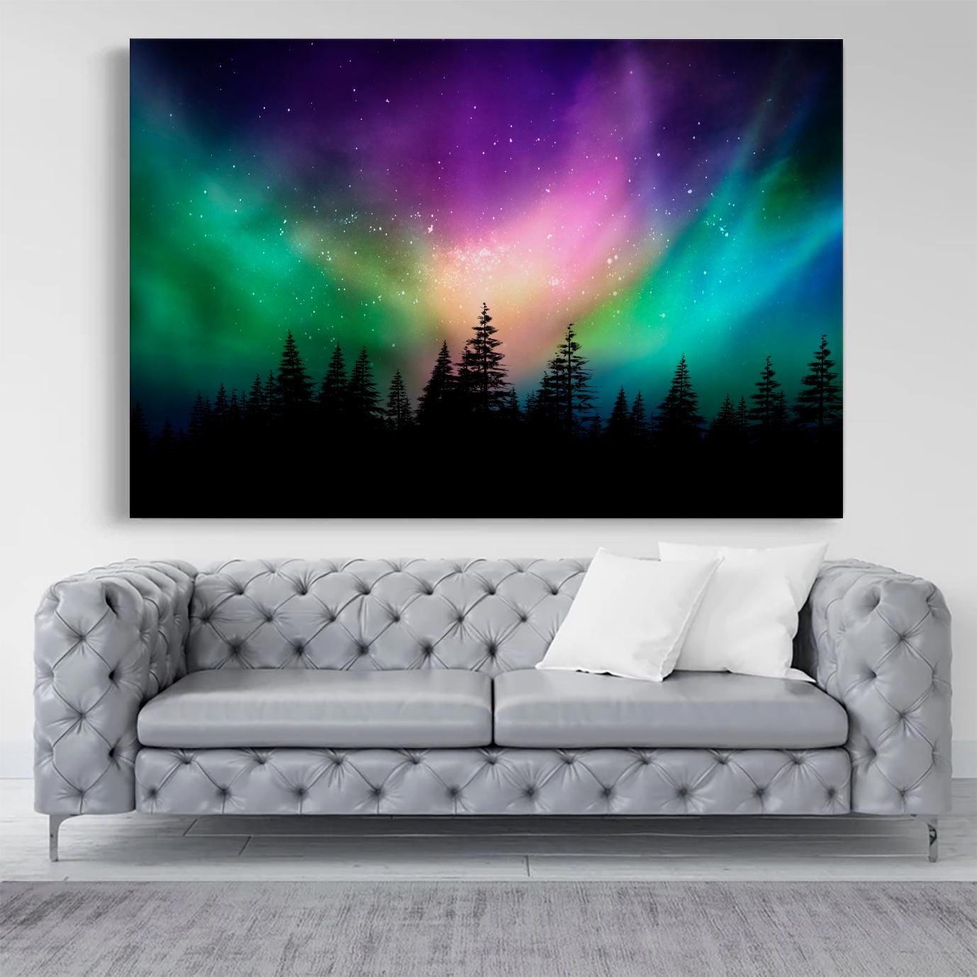 Aurora Borealis Poster Northern Lights Over Canadian Forest Canvas ...
