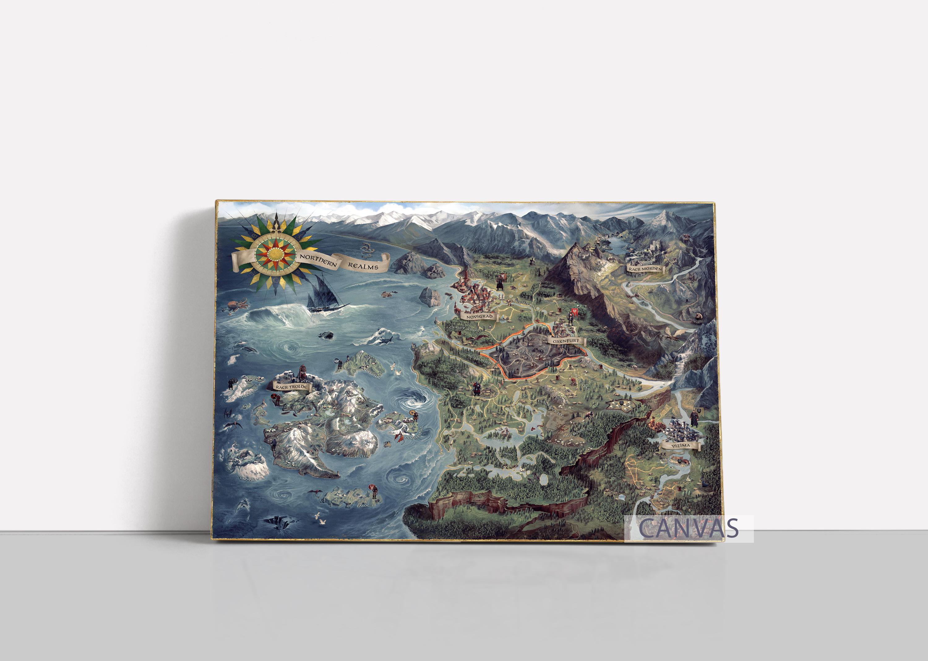 The Witcher 3 World Map Poster the Northern Realms Canvas Gwent Deck ...
