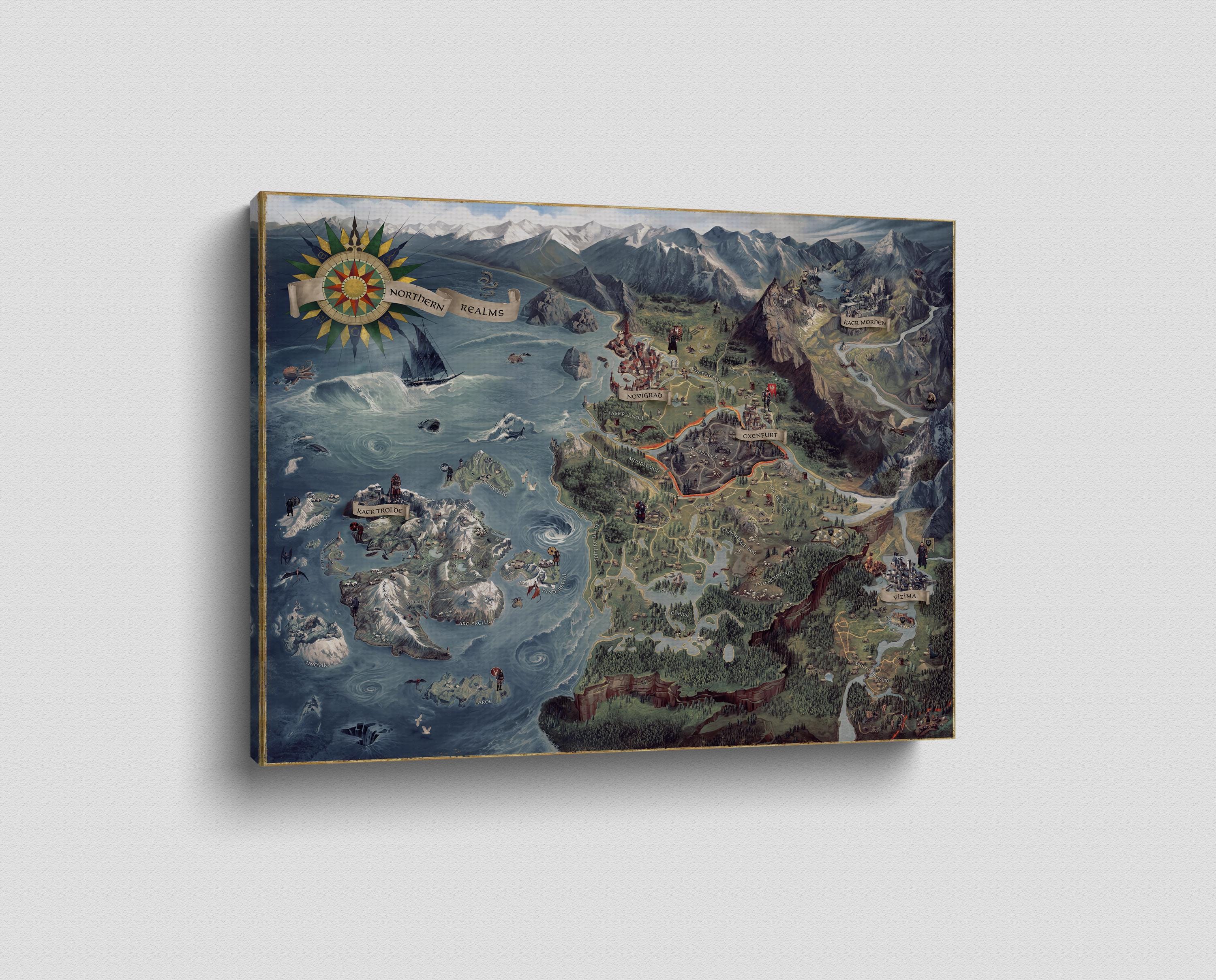 The Witcher 3 World Map Poster the Northern Realms Canvas Gwent Deck ...
