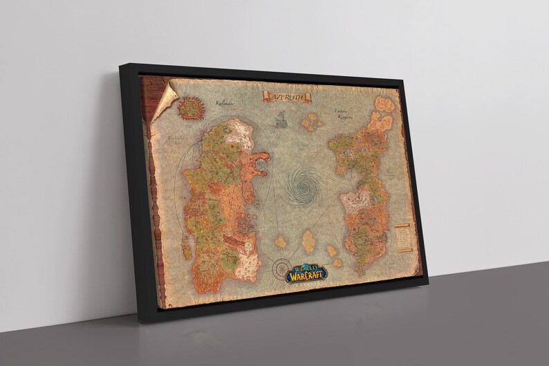 World of Warcraft Map Poster Azeroth Map Canvas Map Wall Art Gaming Map ...