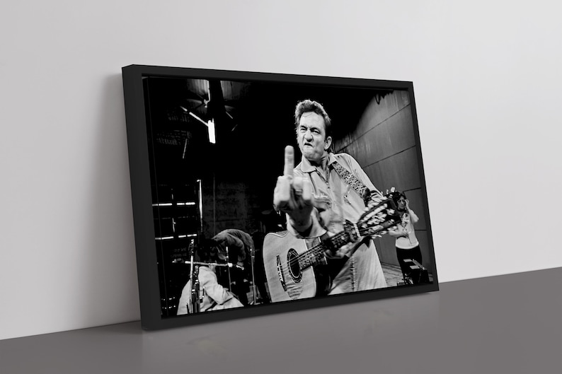 Johnny Cash Poster Middle Finger Canvas San Quentin Prison Wall Art ...