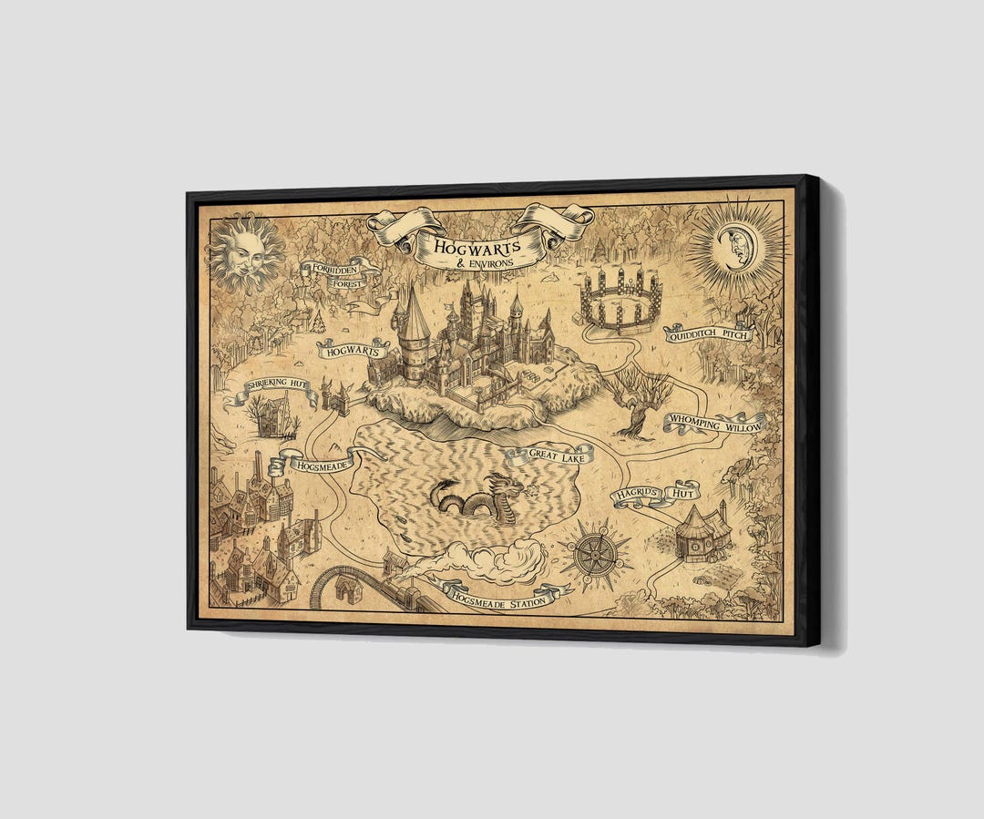 Hogwarts Map Poster Wizarding World Canvas Fantasy Wizard Map Wall Art ...