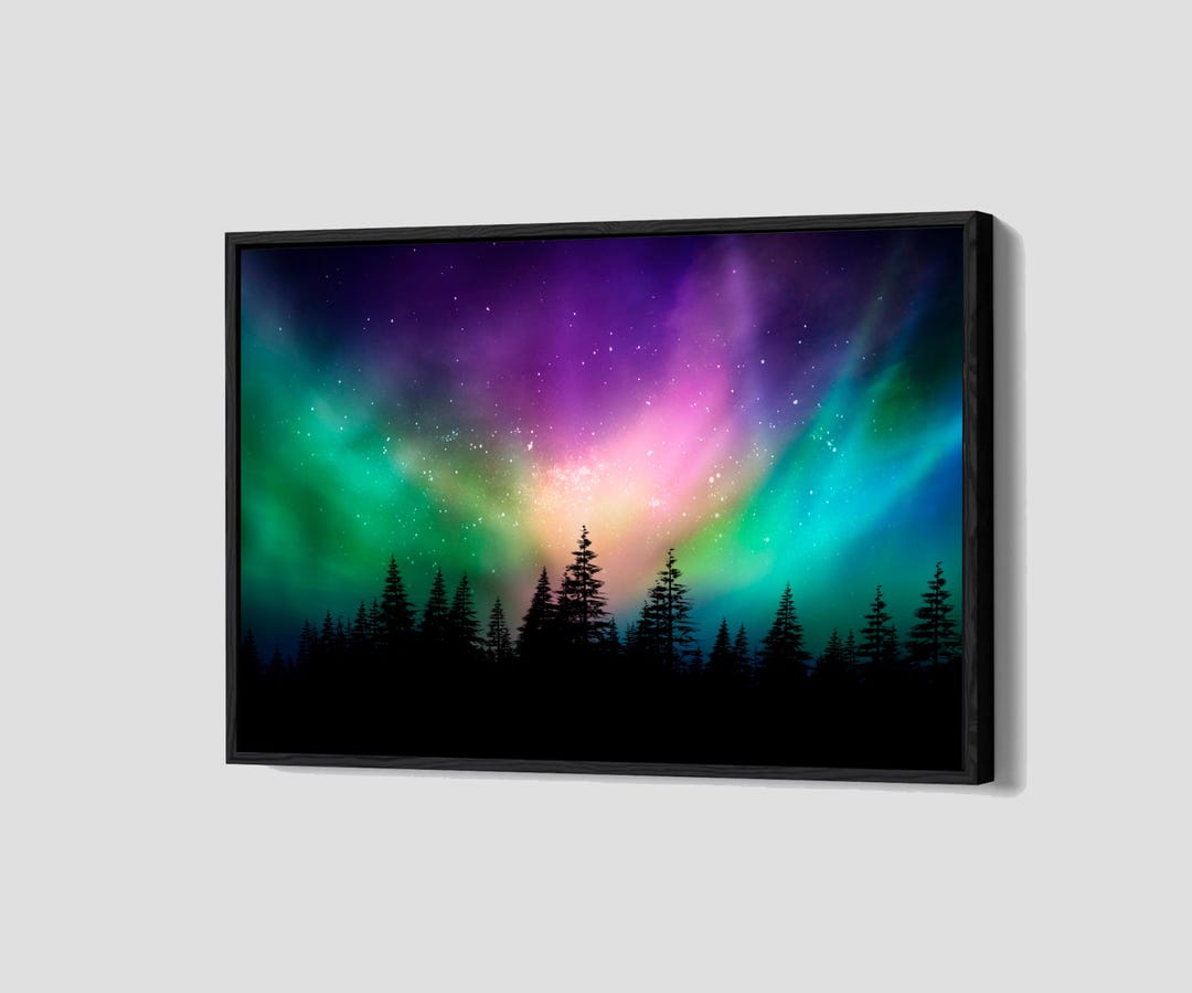 Aurora Borealis Poster Northern Lights Over Canadian Forest Canvas ...